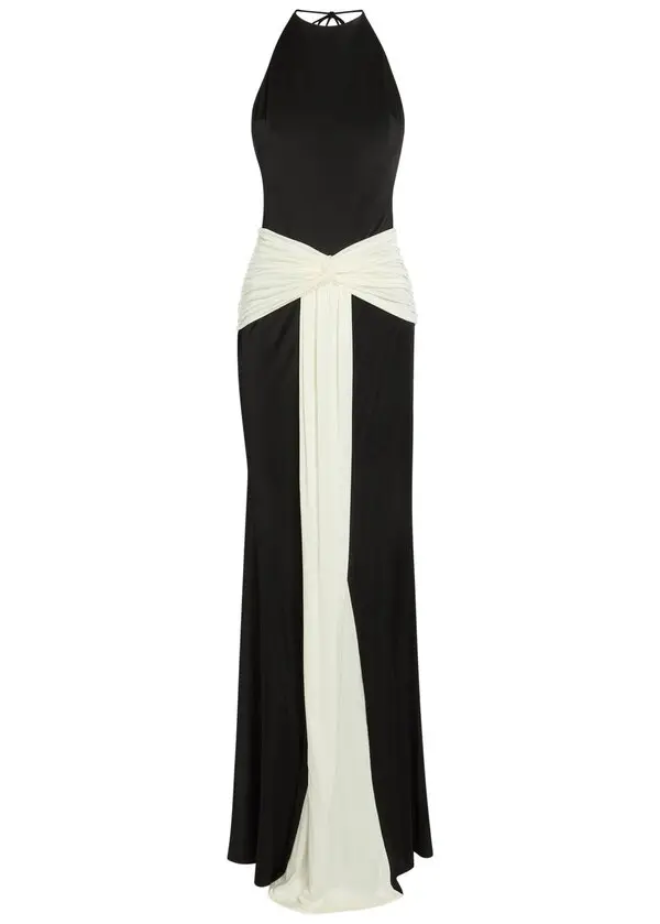 THE NEW ARRIVALS ILKYAZ OZEL Euphorie Colour-block Ruched Stretch-jersey Maxi Dress - Black And White