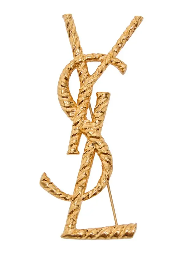 Saint Laurent Twisted Texture Metal Brooch - Gold