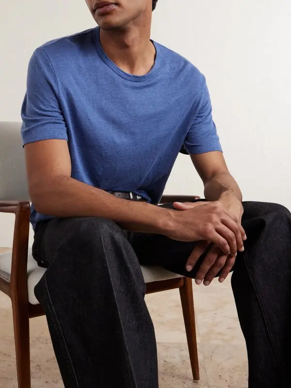 Hartford Linen-jersey T-shirt - Blue