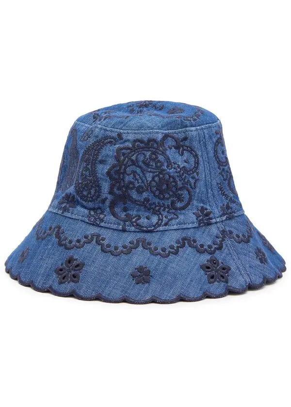 Zimmermann Embroidered Denim Bucket Hat - Blue