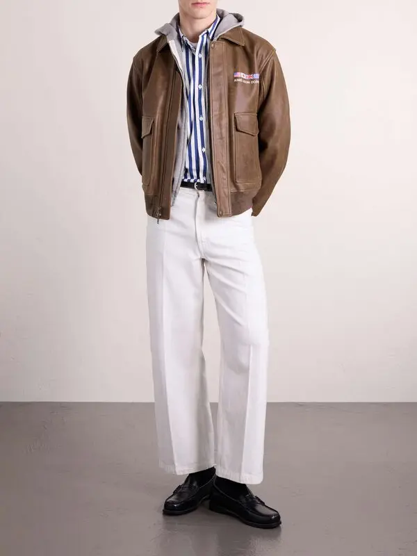 Aimé Leon Dore World's Borough Logo-print Leather Jacket