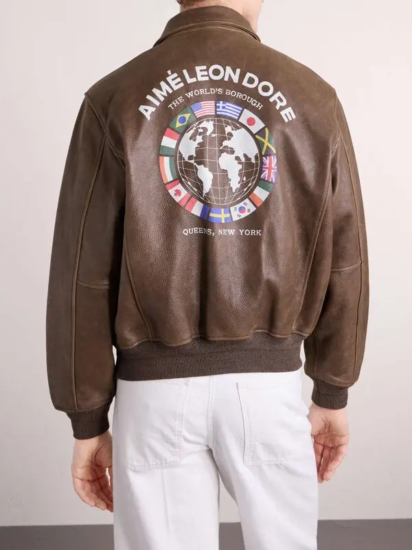 Aimé Leon Dore World's Borough Logo-print Leather Jacket