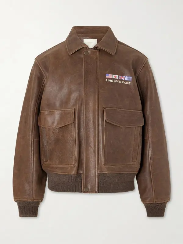 Aimé Leon Dore World's Borough Logo-print Leather Jacket