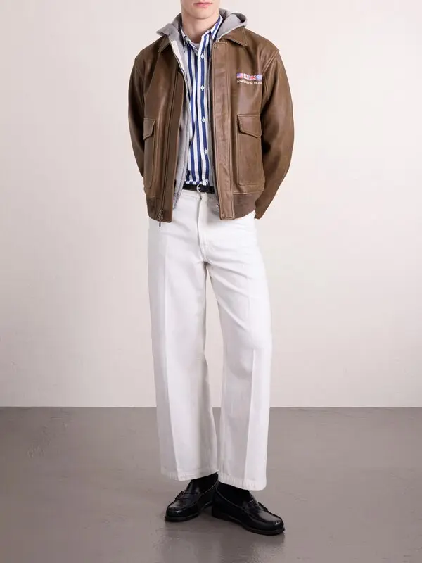 Aimé Leon Dore World's Borough Logo-print Leather Jacket