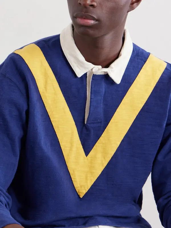 DRAKE'S Chevron Flame Cotton-jersey Rugby Shirt - Blue