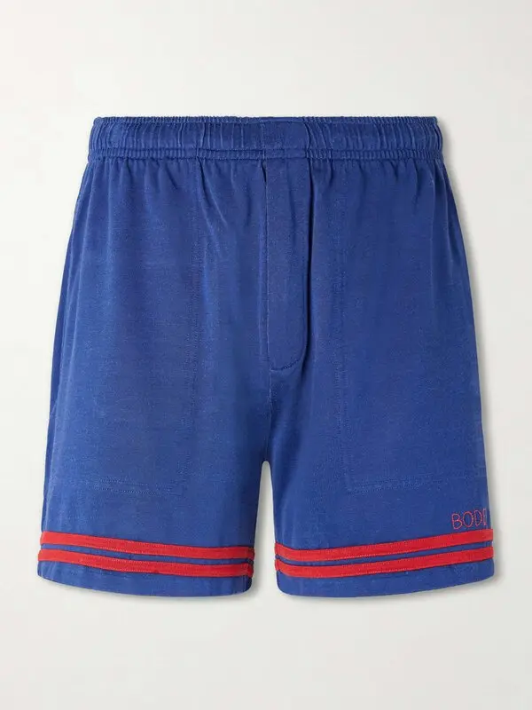 BODE Lakewood Straight-leg Logo-embroidered Striped Jersey Shorts - Blue