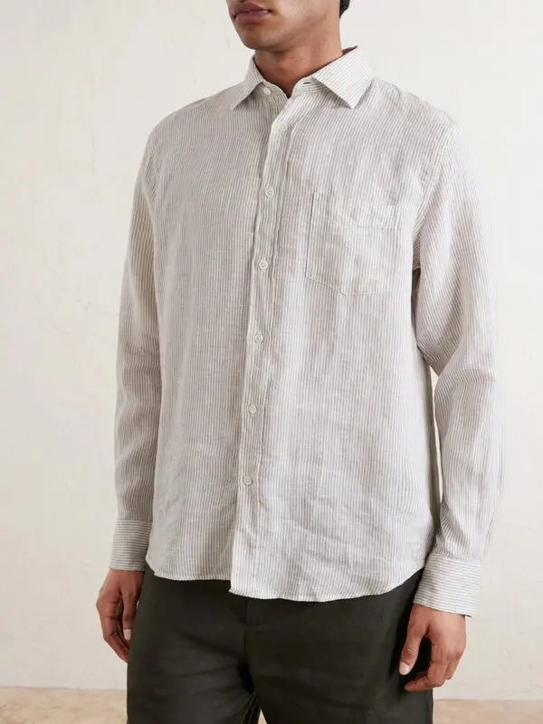 Hartford Paul Striped Linen Shirt - Gray