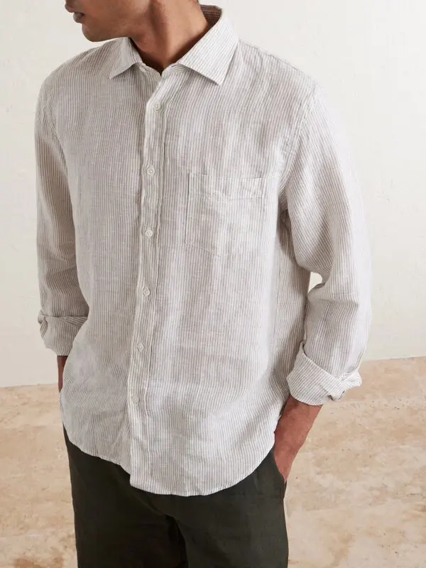 Hartford Paul Striped Linen Shirt - Gray