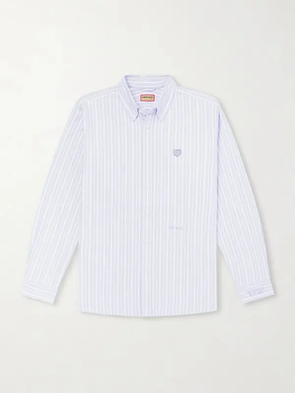 HUMAN MADE Button-down Collar Logo-appliquéd Striped Cotton Shirt