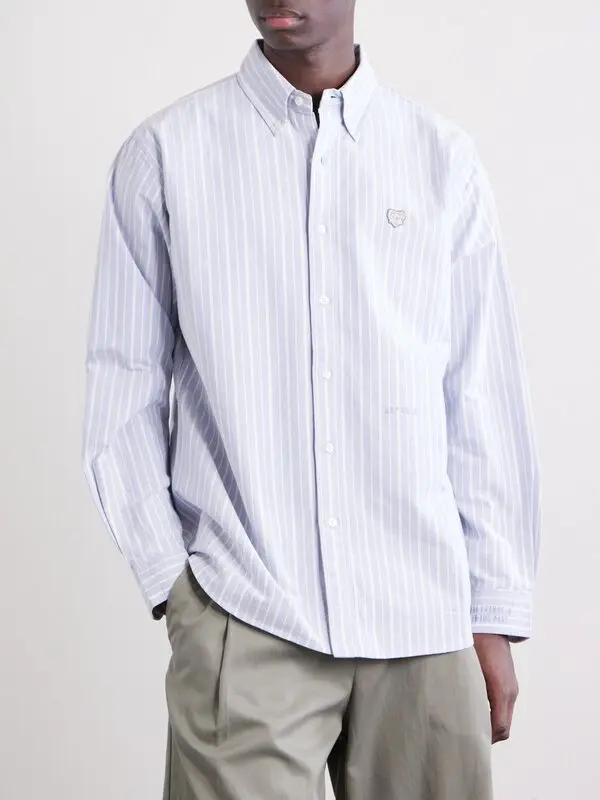 HUMAN MADE Button-down Collar Logo-appliquéd Striped Cotton Shirt