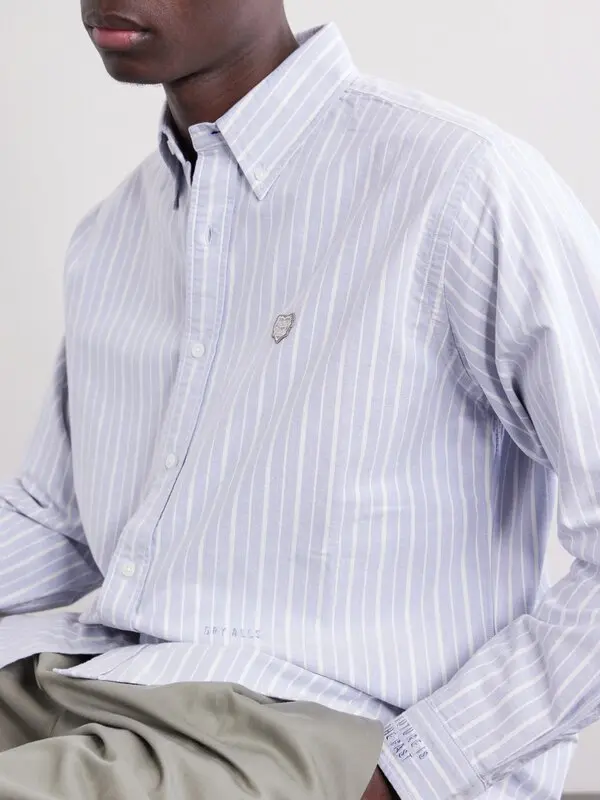 HUMAN MADE Button-down Collar Logo-appliquéd Striped Cotton Shirt