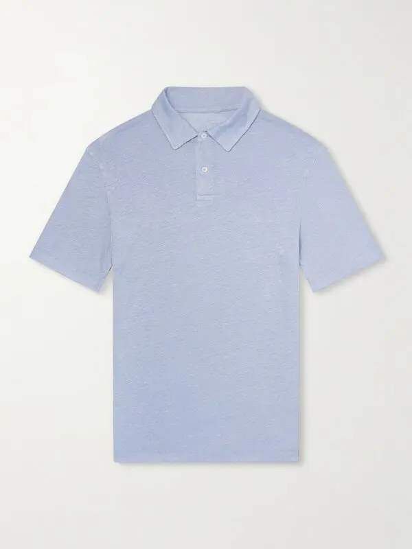 Hartford Knitted Linen Polo Shirt - Blue