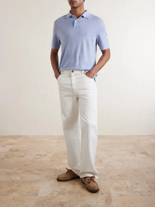 Hartford Knitted Linen Polo Shirt - Blue