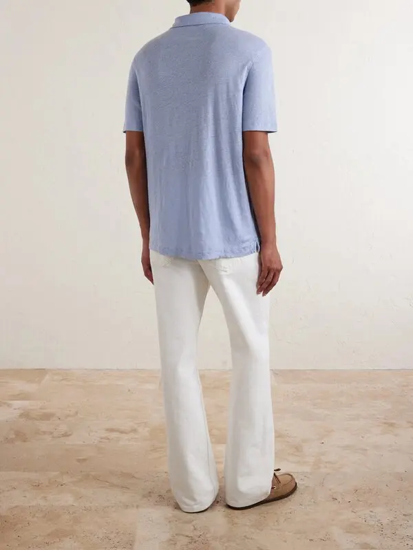 Hartford Knitted Linen Polo Shirt - Blue