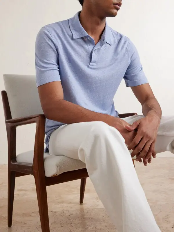 Hartford Knitted Linen Polo Shirt - Blue