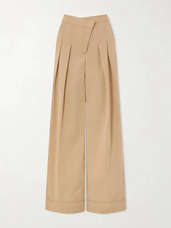 Veronica Beard Pleated Cotton-blend Twill Wide-leg Pants - Green