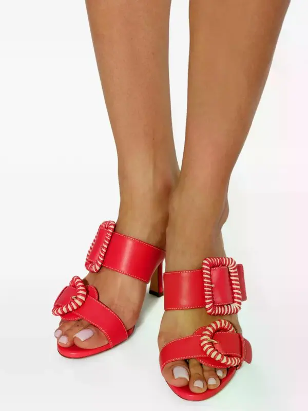 Rodo Buckle-strap Leather Mules - Red