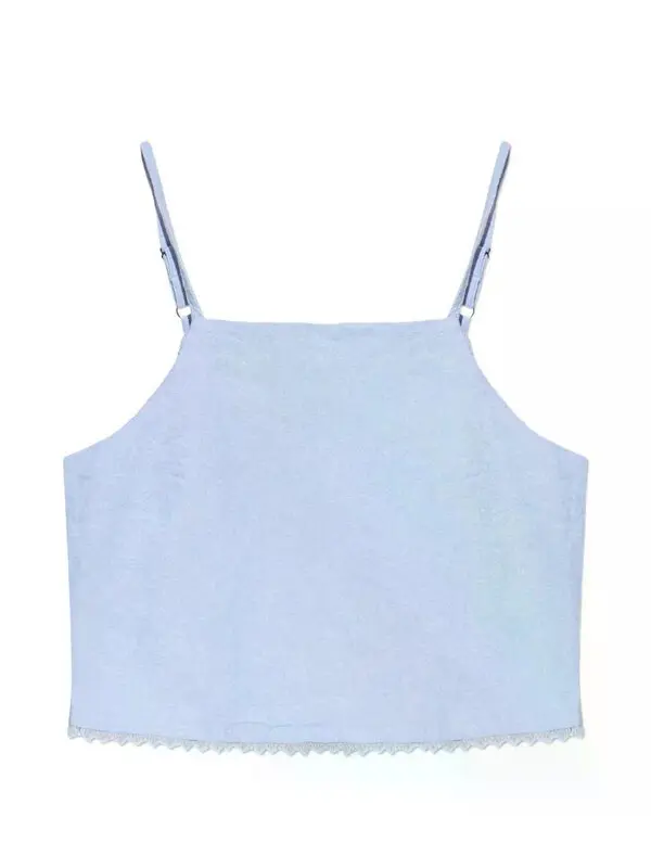 American Vintage Sleeveless Square Neck Top With Lace Trim - Blue