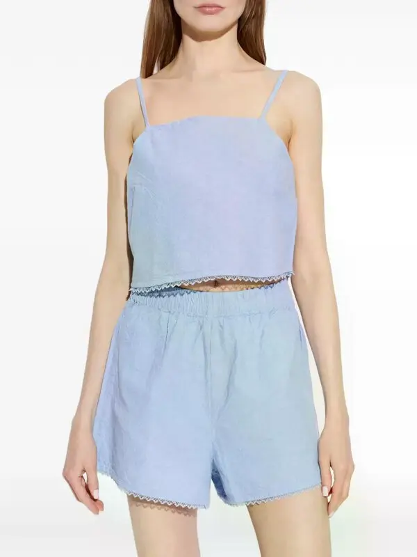 American Vintage Sleeveless Square Neck Top With Lace Trim - Blue