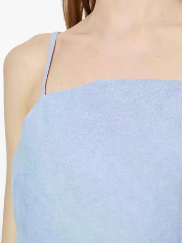 American Vintage Sleeveless Square Neck Top With Lace Trim - Blue