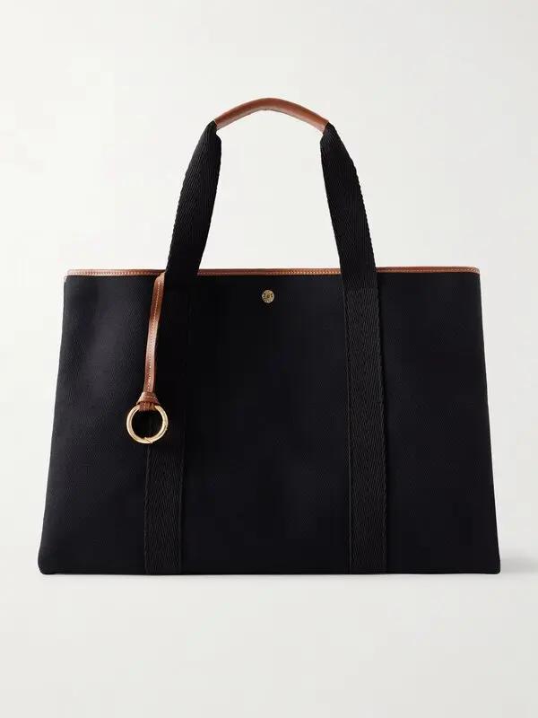 Rue De Verneuil Traversée Large Leather-trimmed Herringbone Canvas Tote
