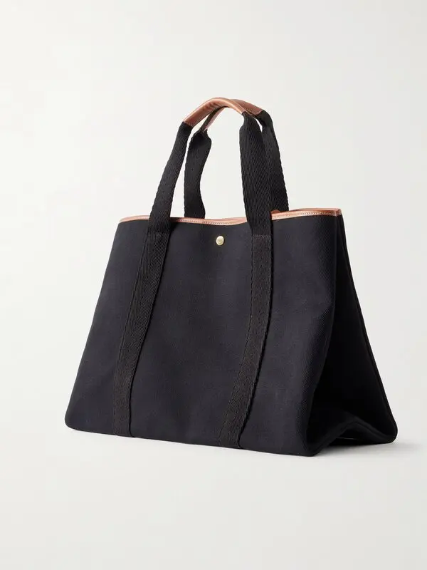 Rue De Verneuil Traversée Large Leather-trimmed Herringbone Canvas Tote