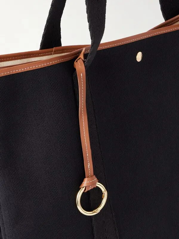 Rue De Verneuil Traversée Large Leather-trimmed Herringbone Canvas Tote