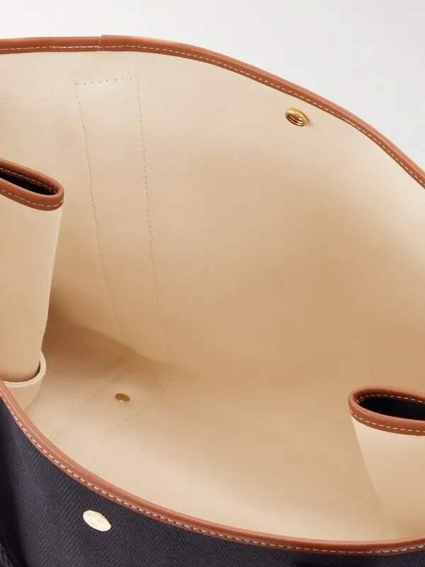 Rue De Verneuil Traversée Large Leather-trimmed Herringbone Canvas Tote