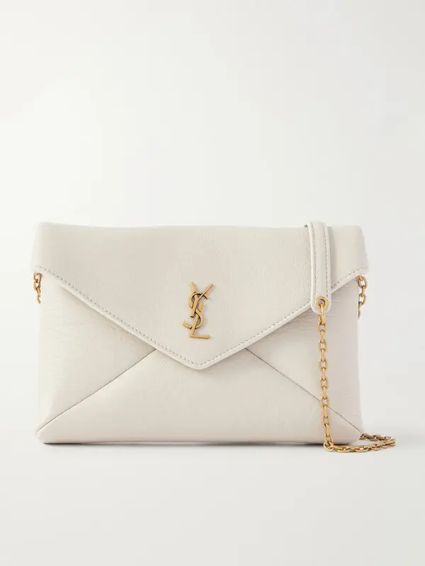 Saint Laurent Cassandre Textured-leather Shoulder Bag - Neutrals