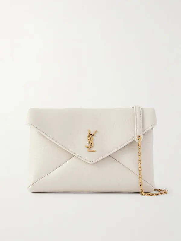Saint Laurent Cassandre Textured-leather Shoulder Bag - Neutrals