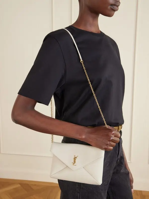 Saint Laurent Cassandre Textured-leather Shoulder Bag - Neutrals
