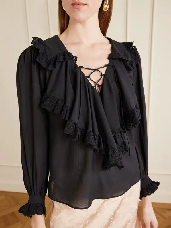 Rixo Milia Shirred Blouse - Black