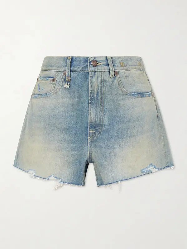R13 X-bf Frayed Denim Shorts - Blue