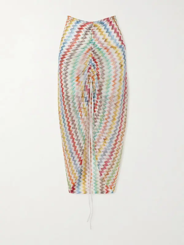 Missoni Gathered Striped Crochet-knit Midi Skirt - Blue