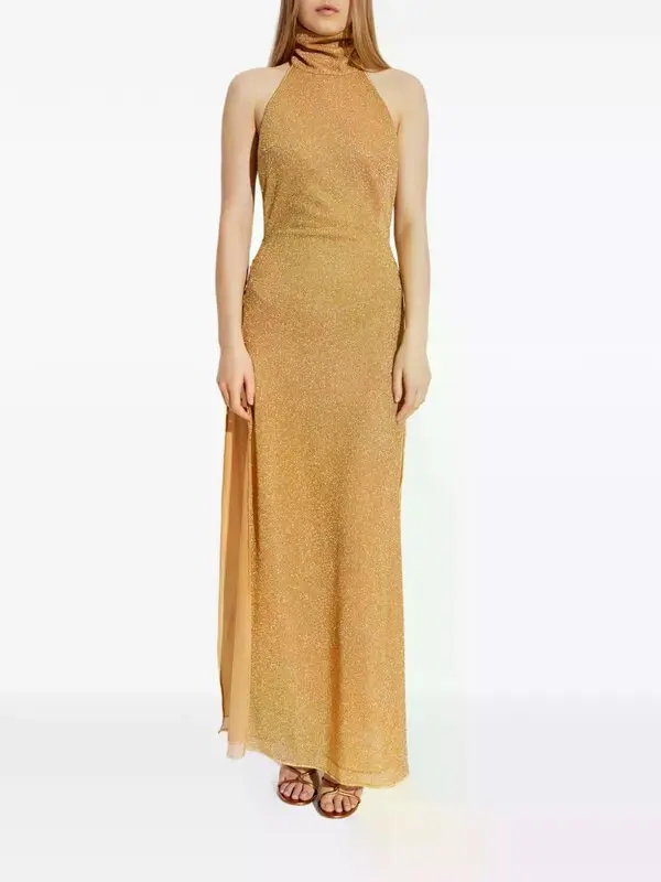 Oseree Roll-neck Maxi Dress With Ring Detail - Gold