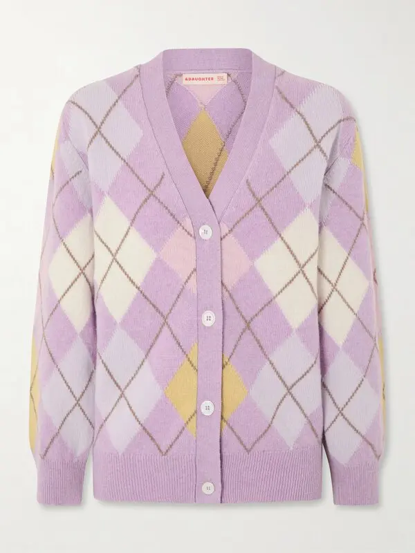 Daughter Argyle Wool Cardigan - Purple
