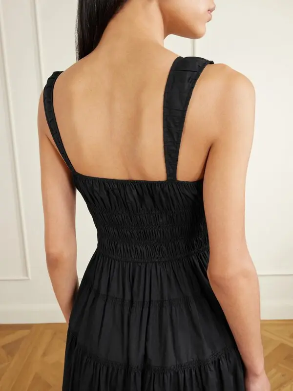 DÔEN Clover Smocked Organic Cotton-poplin Midi Dress - Black