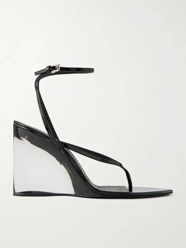 Alaïa Tong 90 Patent-leather Wedge Sandals - Black