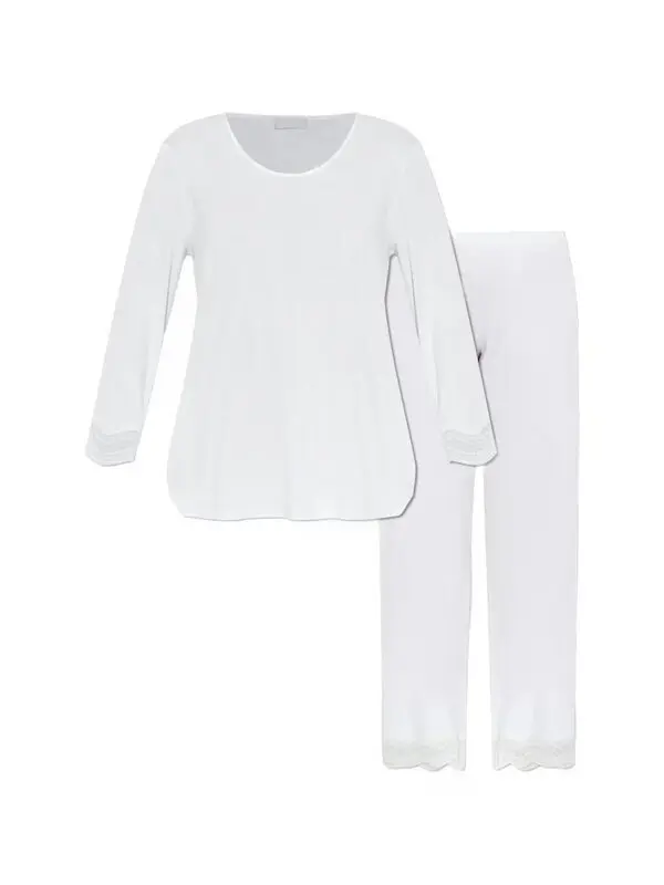 Hanro Lace-trim Pajama - White