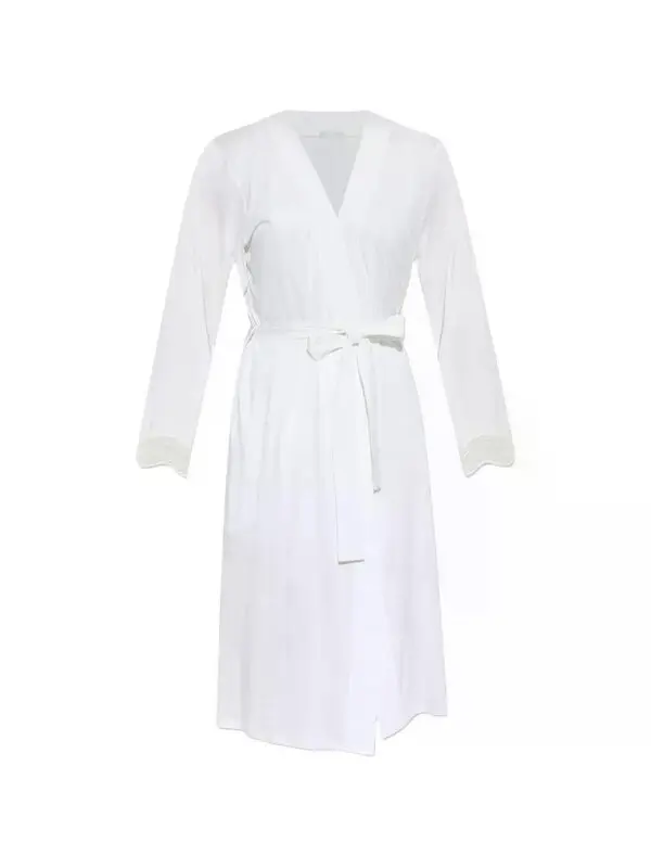 Hanro Lace-trim Belted Robe - White