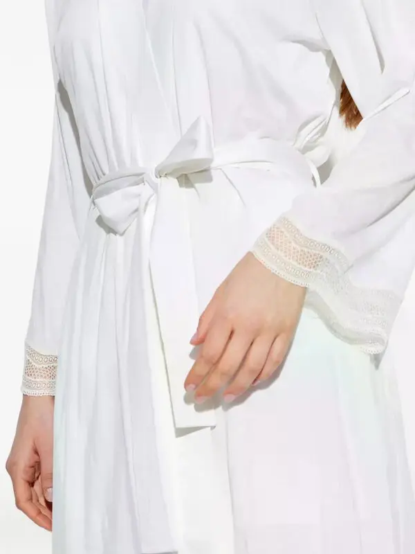 Hanro Lace-trim Belted Robe - White