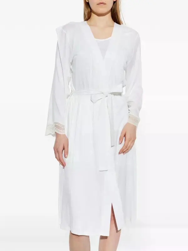 Hanro Lace-trim Belted Robe - White