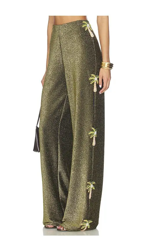 MARIANDREE GAITAN Adriana Wide-leg Metallic Pants With Embellishments
