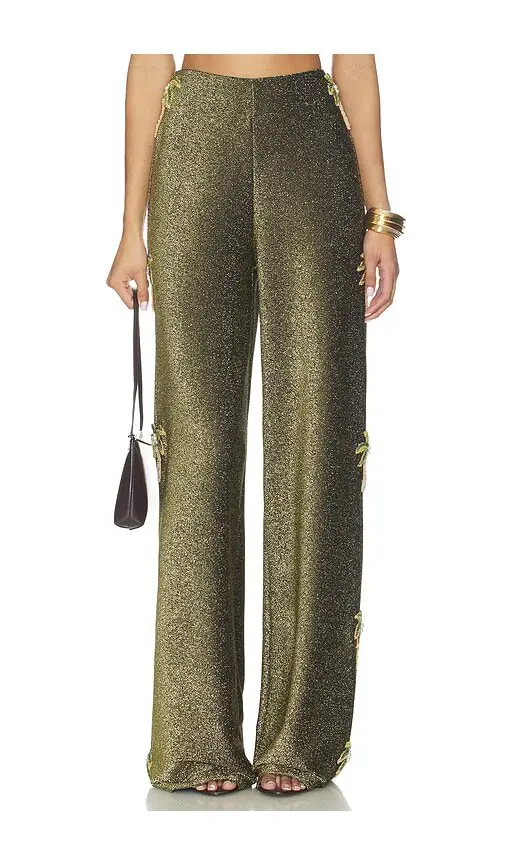 MARIANDREE GAITAN Adriana Wide-leg Metallic Pants With Embellishments