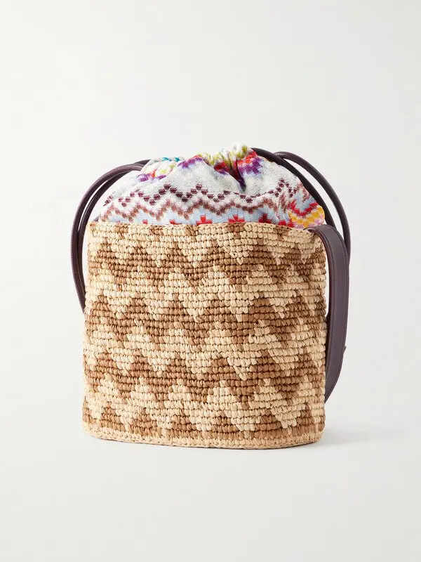 Missoni Small Striped Raffia Bucket Bag - Neutrals