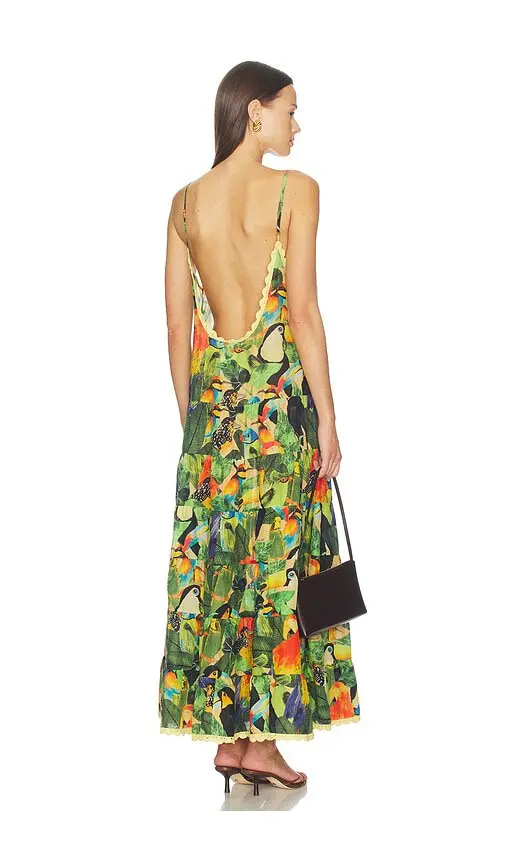 Farm Rio Bird Leaves Long Dress - Sand