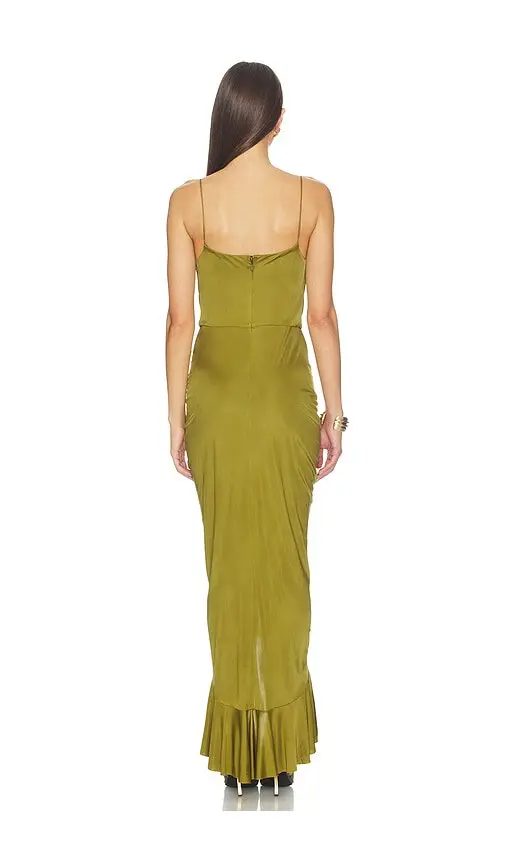 Atlein Ruffle Strappy Long Dress - Vert Militaire
