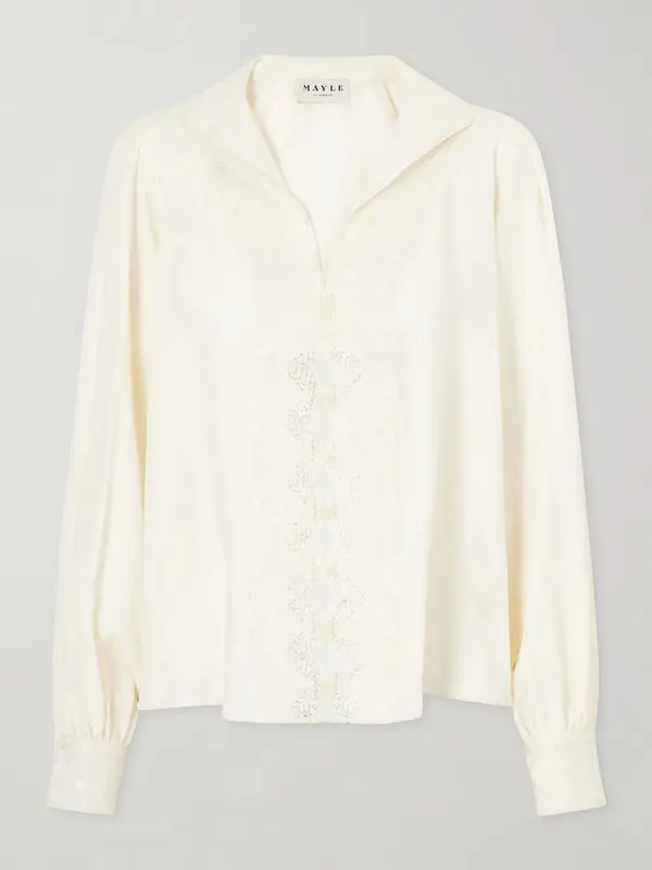 Maison Mayle Lula Lace-trimmed Silk Blouse