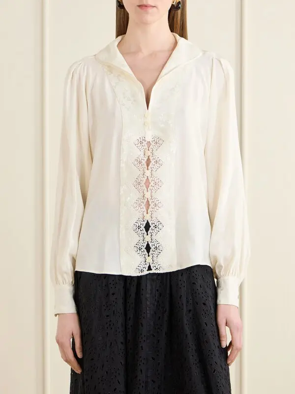 Maison Mayle Lula Lace-trimmed Silk Blouse