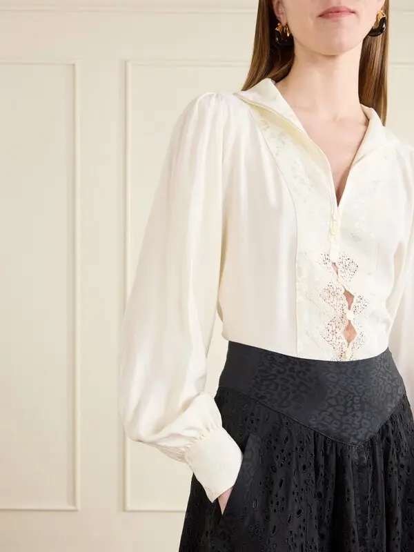 Maison Mayle Lula Lace-trimmed Silk Blouse